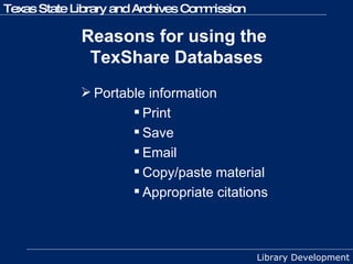 TexShare Databases Basic Reference Lesson 1 | PPT | Search | Internet