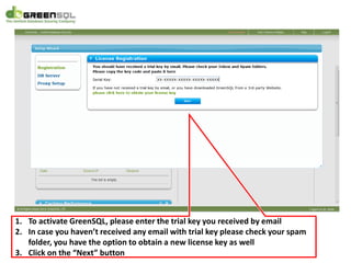 GreenSQL Activation Tutorial | PPT