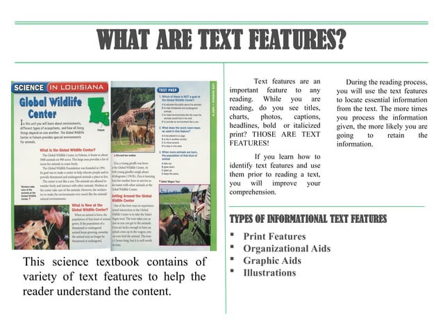 power point presentation about text-features- | PPT