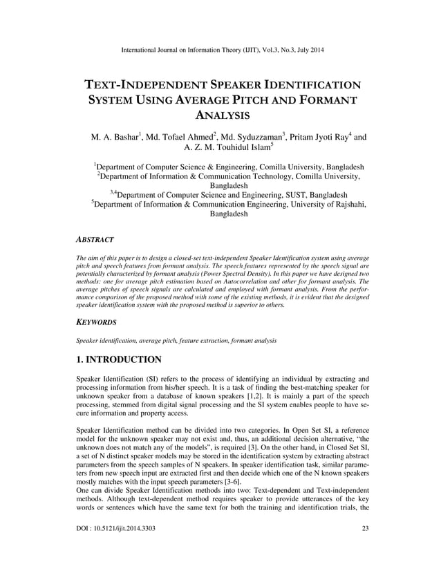 Text independent speaker identification system using average pitch and ...