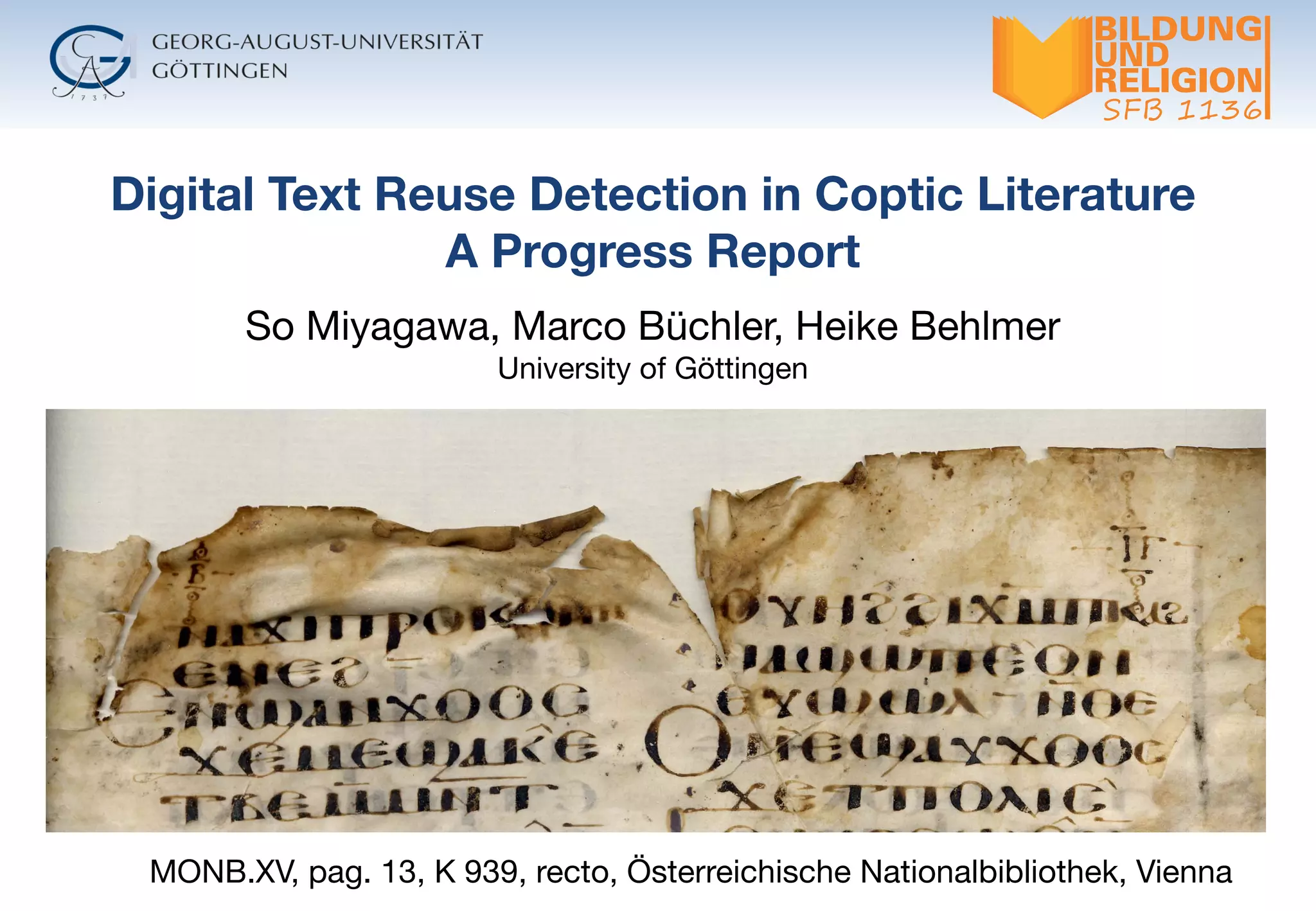 Digital Text Reuse Detection in Coptic Literature: A Progress Reporte | PDF