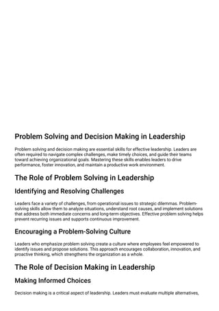 Problem Solving and Decision Making in Leadership | PDF