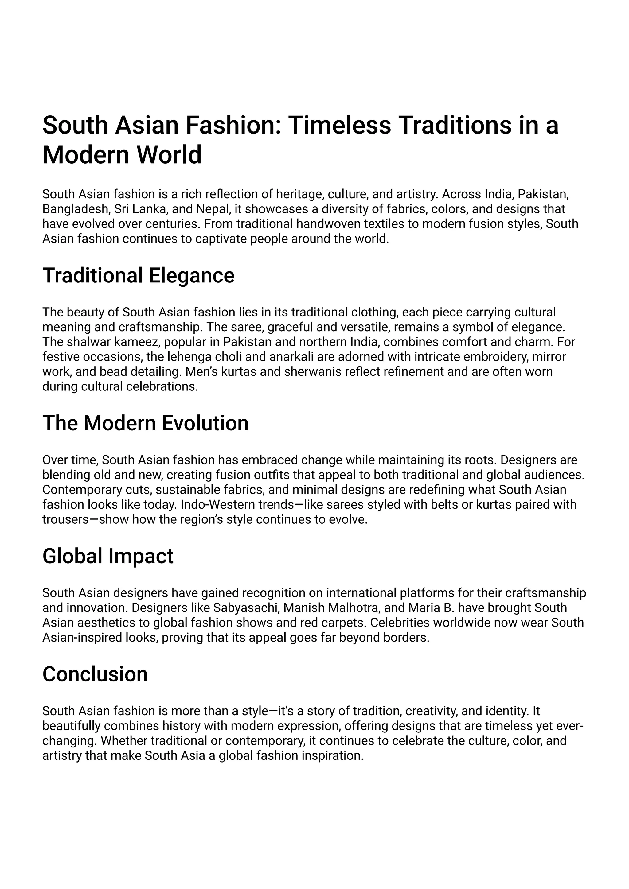 South Asian Fashion: Timeless Traditions in a Modern World | PDF