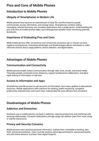 What are the Pros and Cons of Mobile Phones | PDF