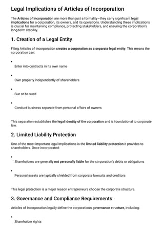 Legal Implications of Articles of Incorporation | PDF