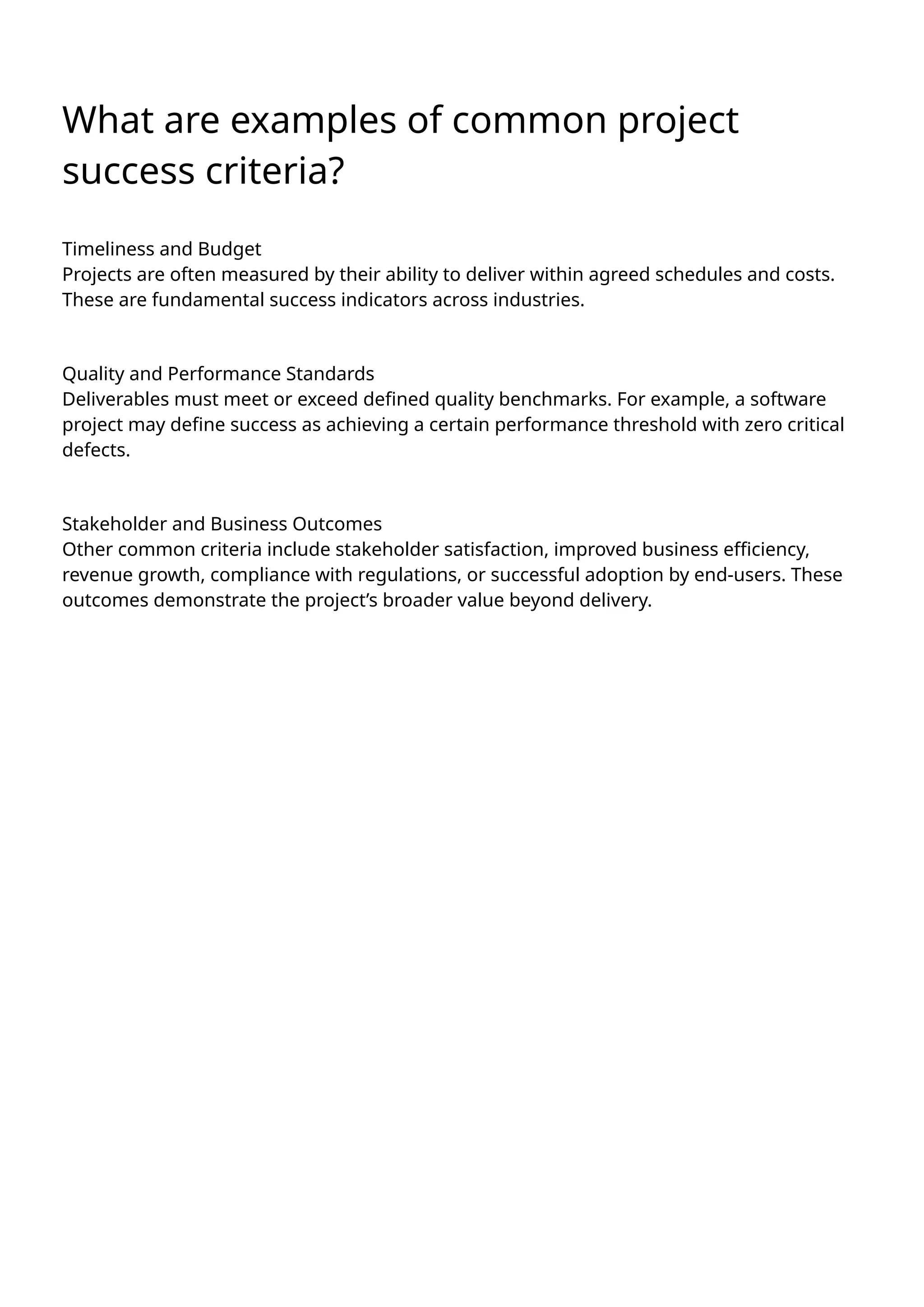 What are examples of common project success criteria? | PDF