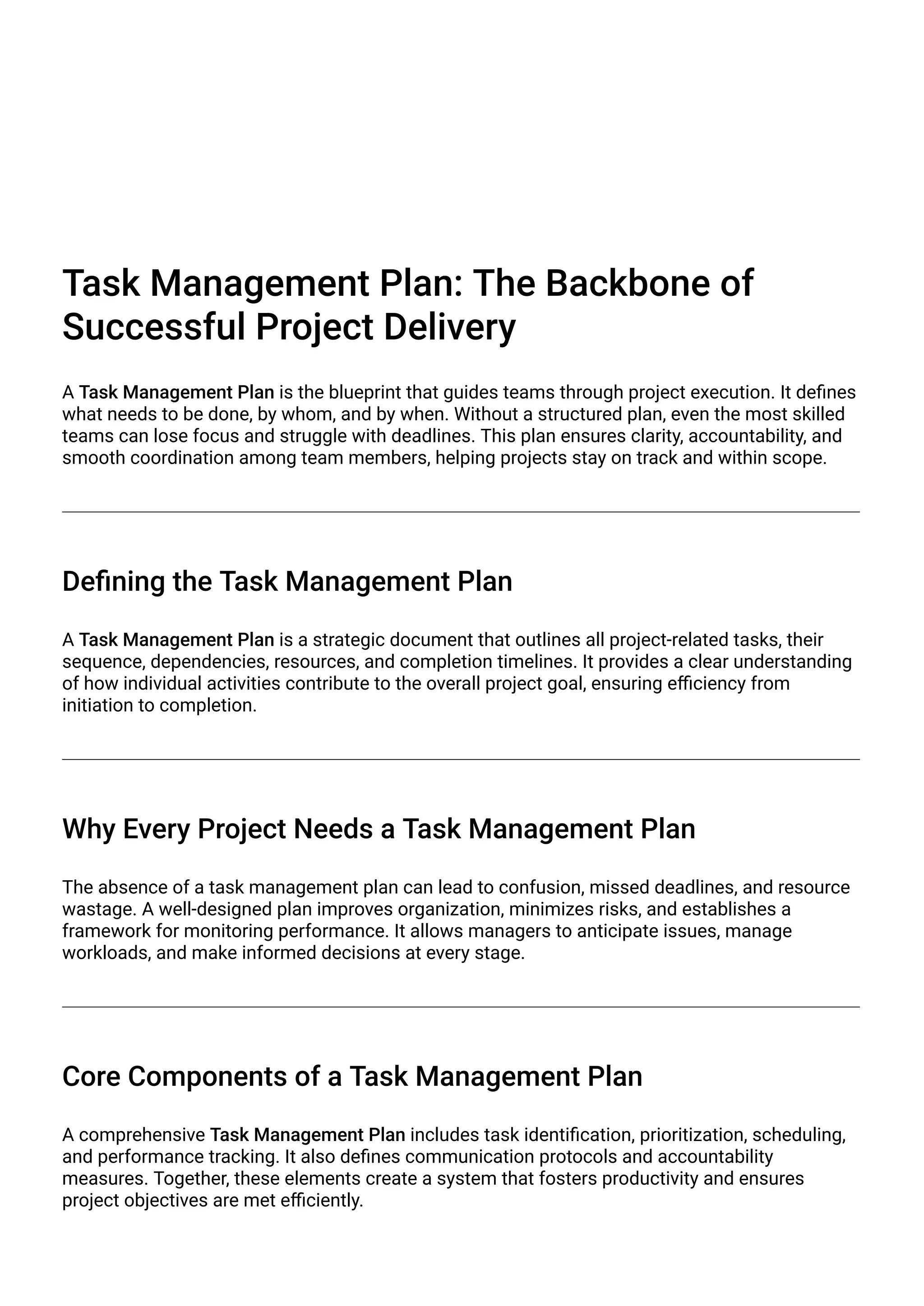 Task Management Plan: The Backbone of Successful Project Delivery | PDF