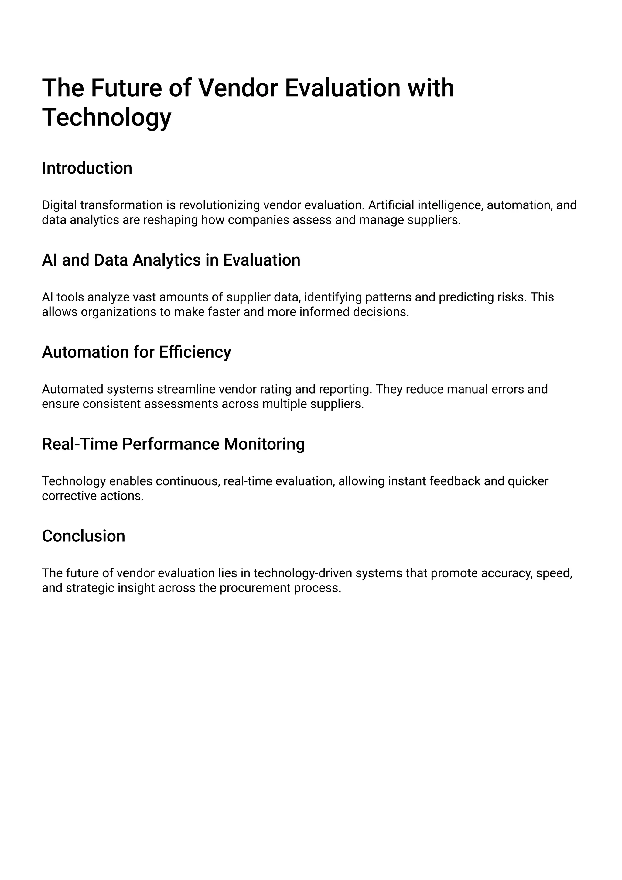 The Future of Vendor Evaluation with Technology | PDF