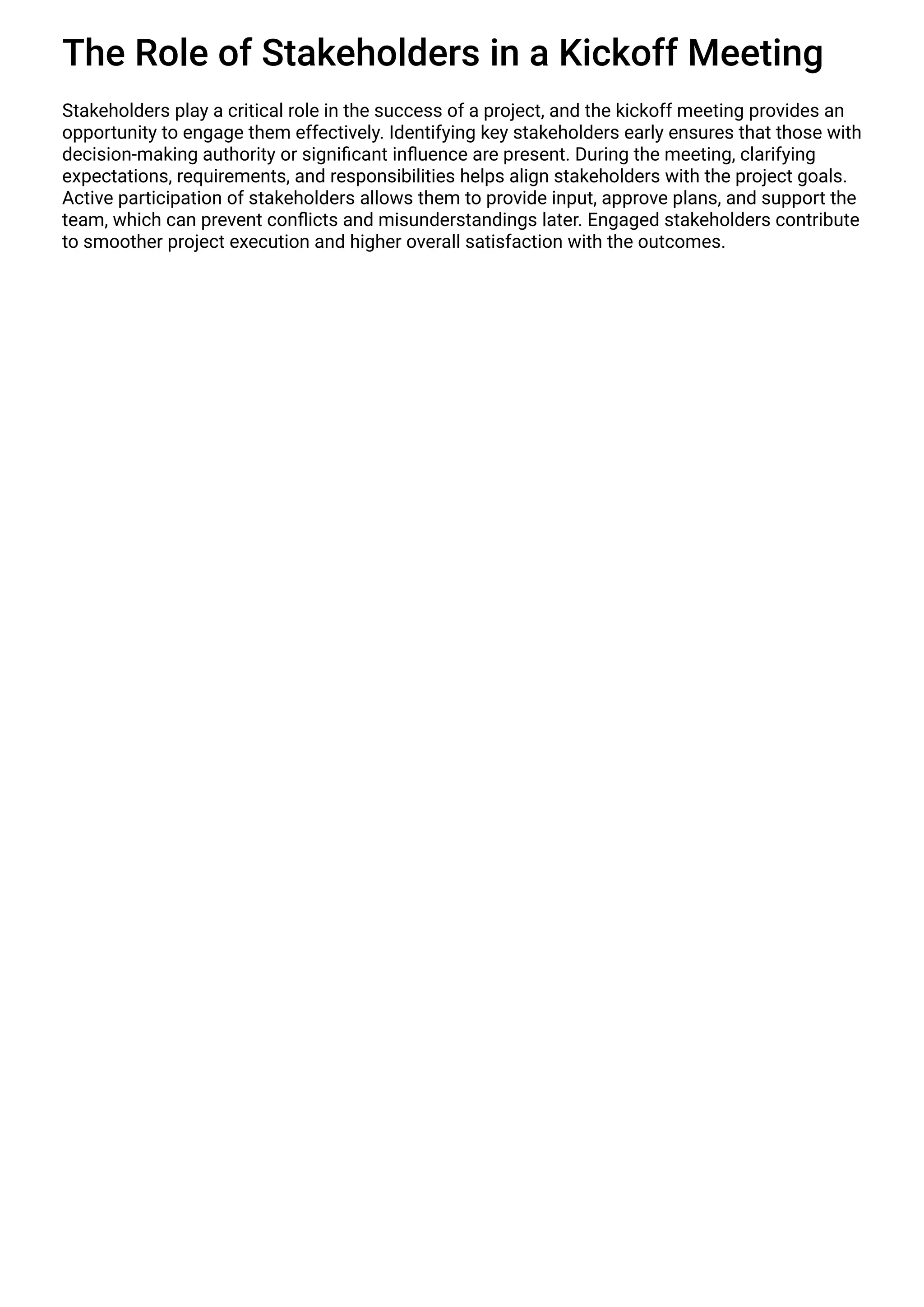 The Role of Stakeholders in a Kickoff Meeting | PDF