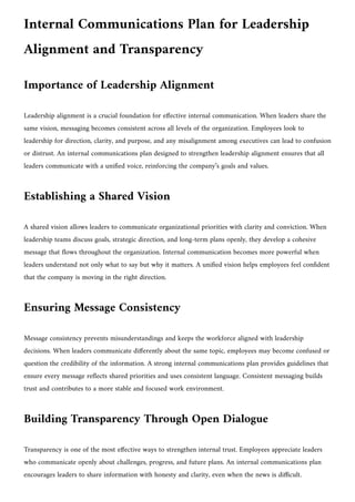 Internal Communications Plan for Leadership Alignment and Transparency ...
