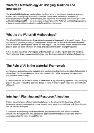 Waterfall Methodology AI: Bridging Tradition and Innovation | PDF