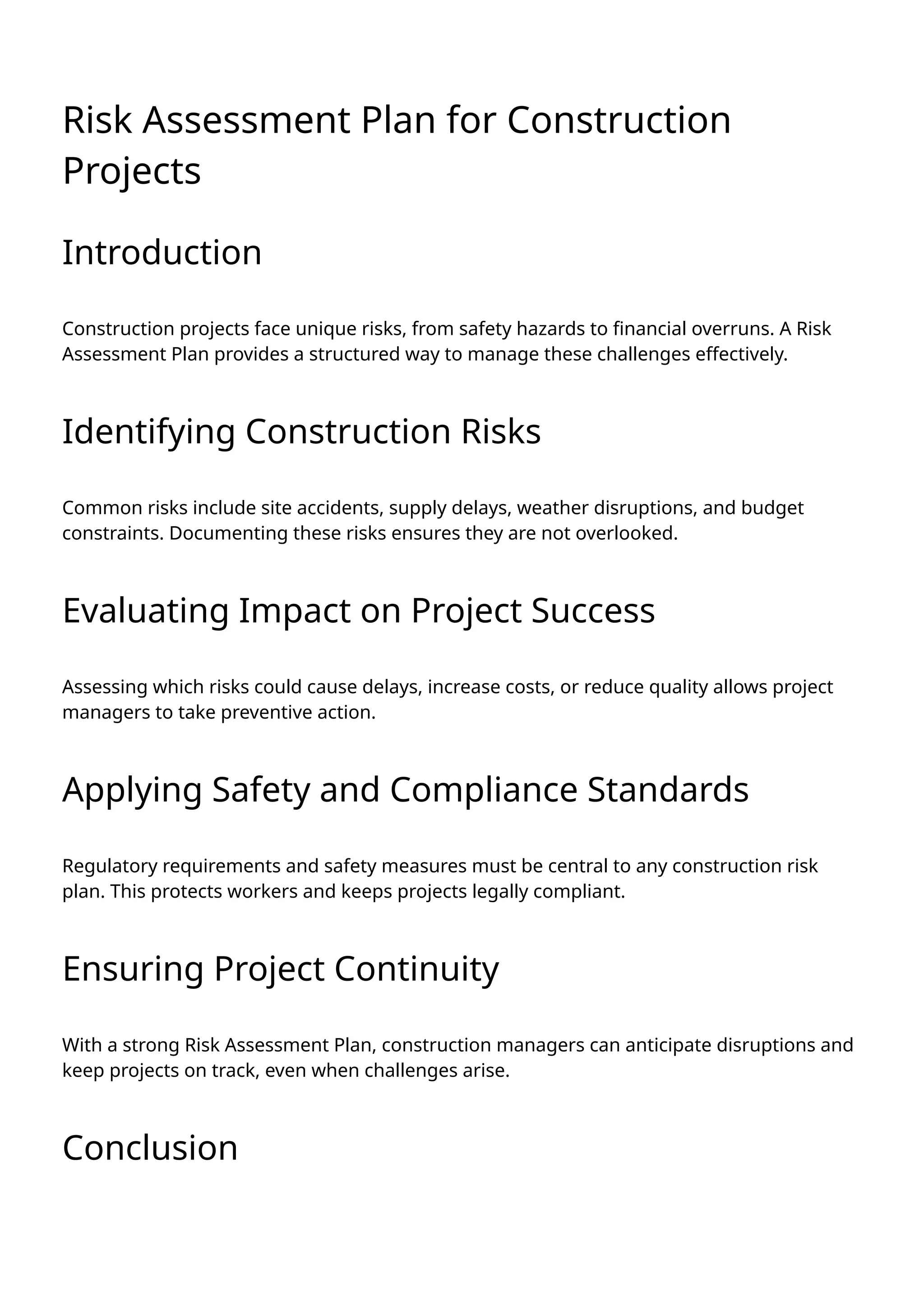 Risk Assessment Plan for Construction Projects | PDF