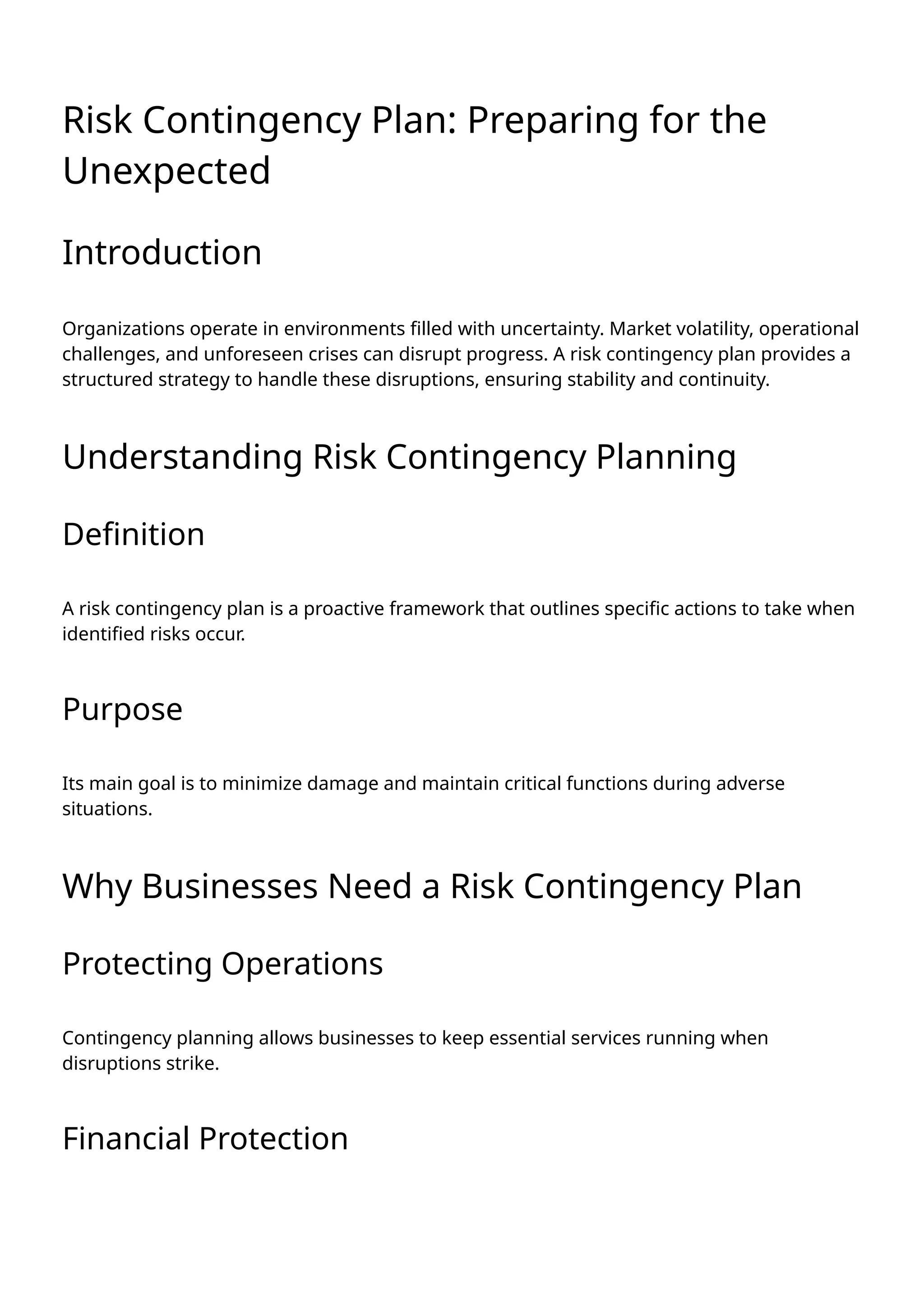 Risk Contingency Plan: Preparing for the Unexpected | PDF