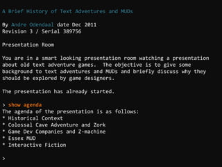 Text adventures & muds | PPTX | Board Games and Puzzles | Games and Puzzles