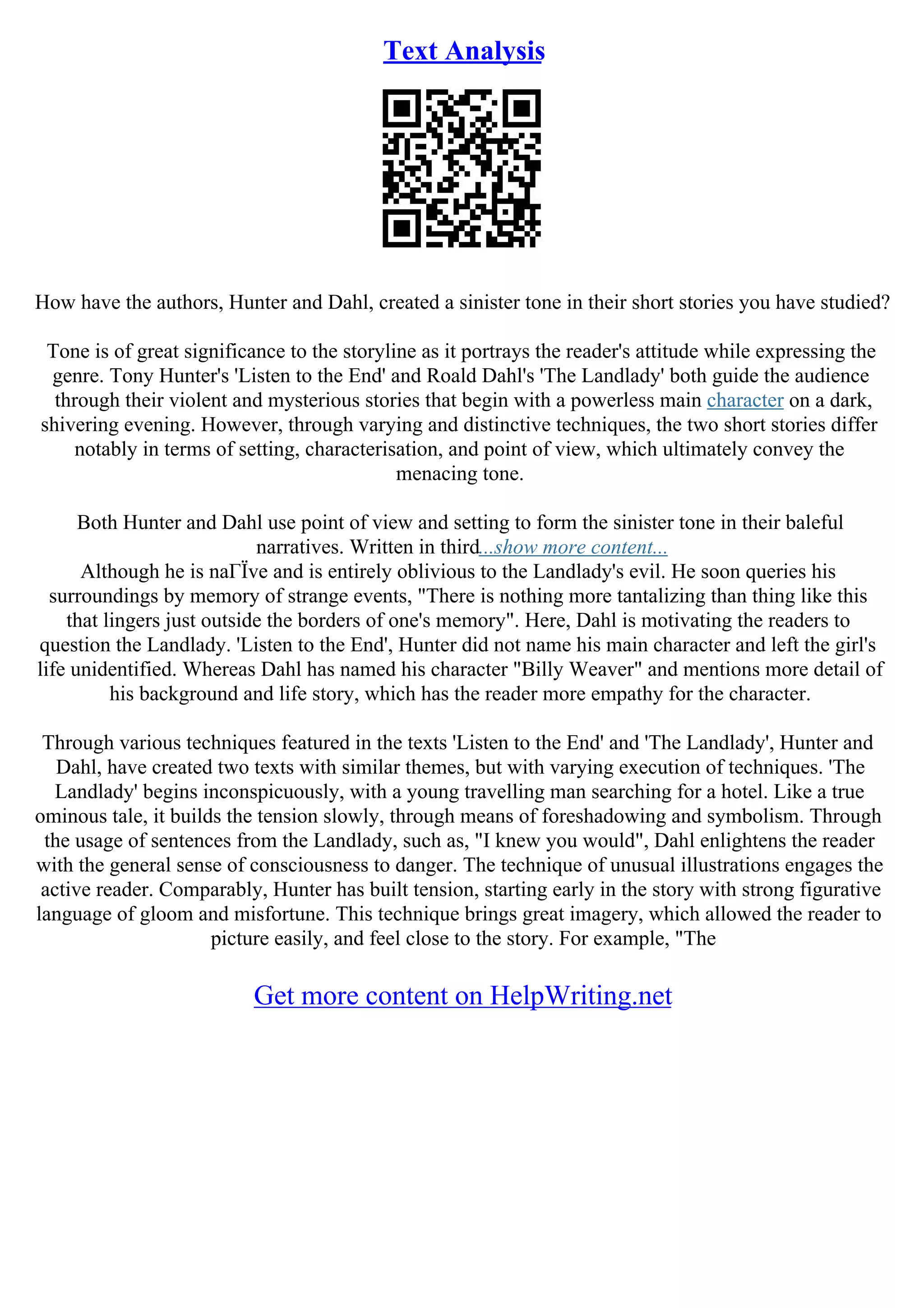 Text Analysis Essay Examples | PDF