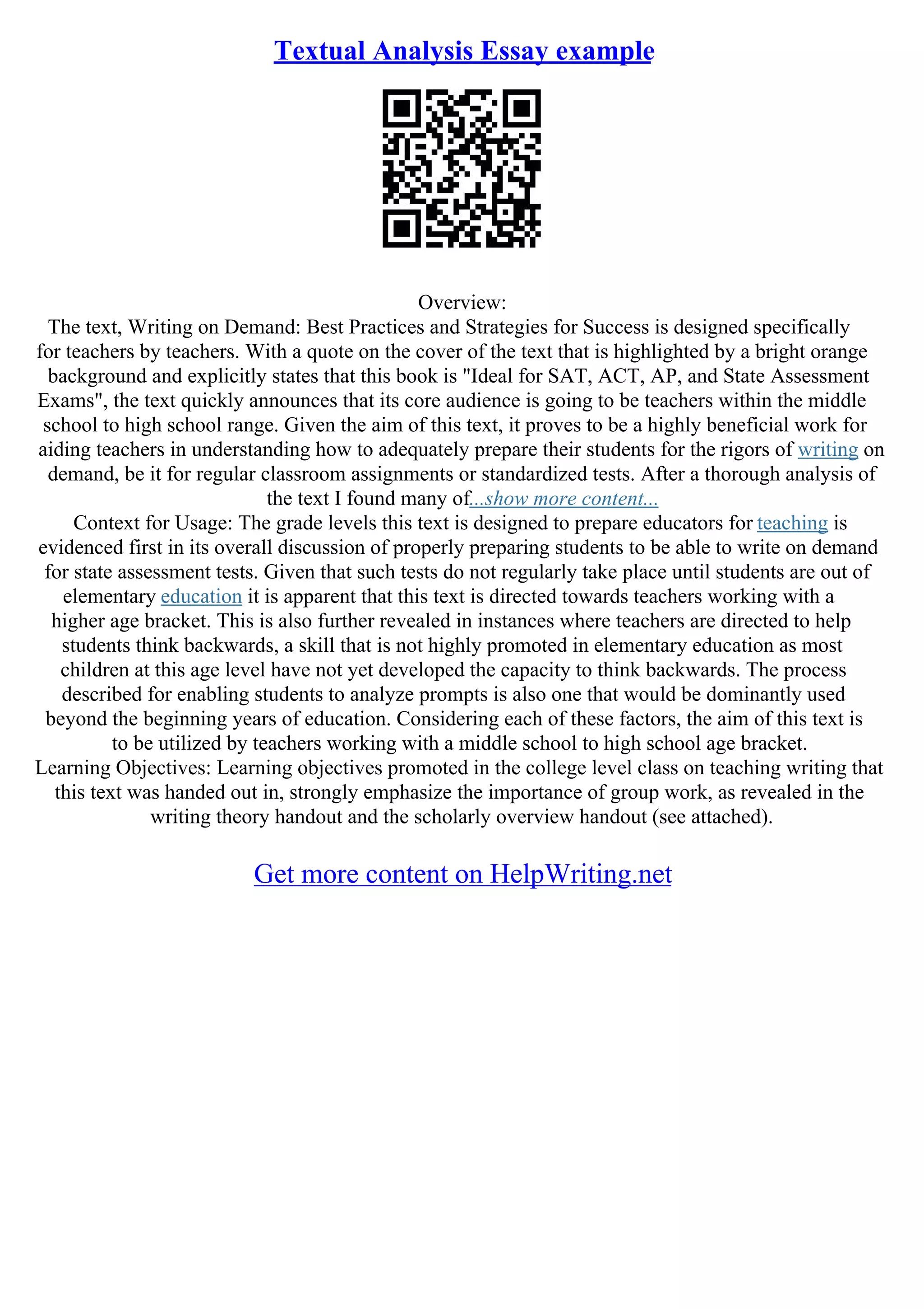 Text Analysis Essay Examples | PDF