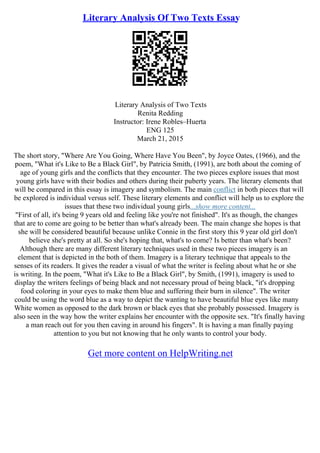 Text Analysis Essay Examples | PDF