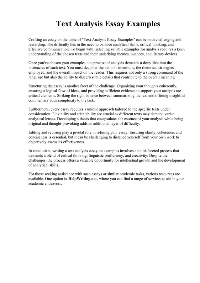 Text Analysis Essay Examples. Conestoga College | PDF