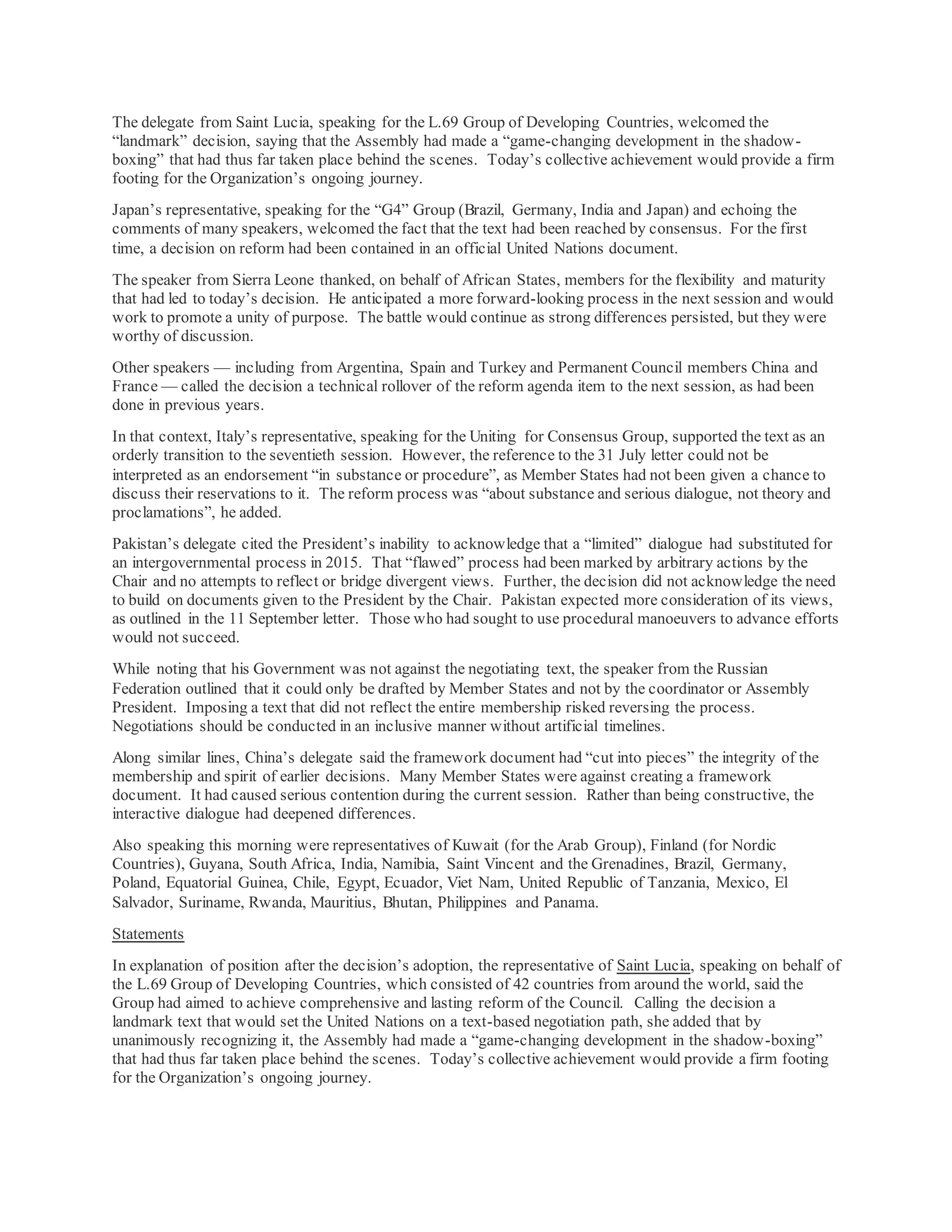 Text based negotiation on unsc reforms | DOCX | Civic affairs | Politics