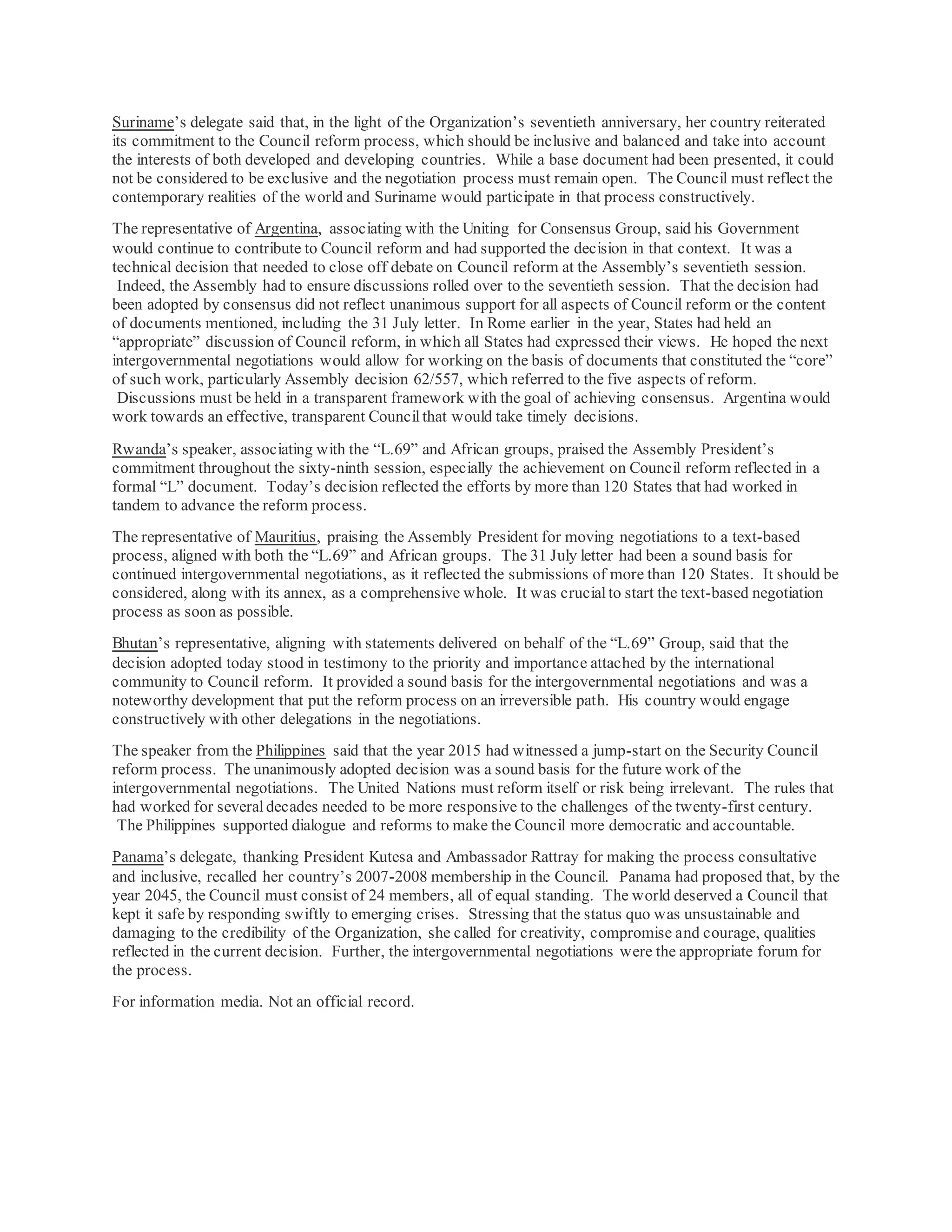 Text based negotiation on unsc reforms | DOCX | Civic affairs | Politics