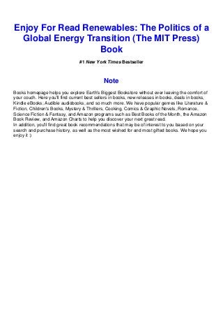 textbook$ Renewables: The Politics of a Global Energy Transition (The MIT