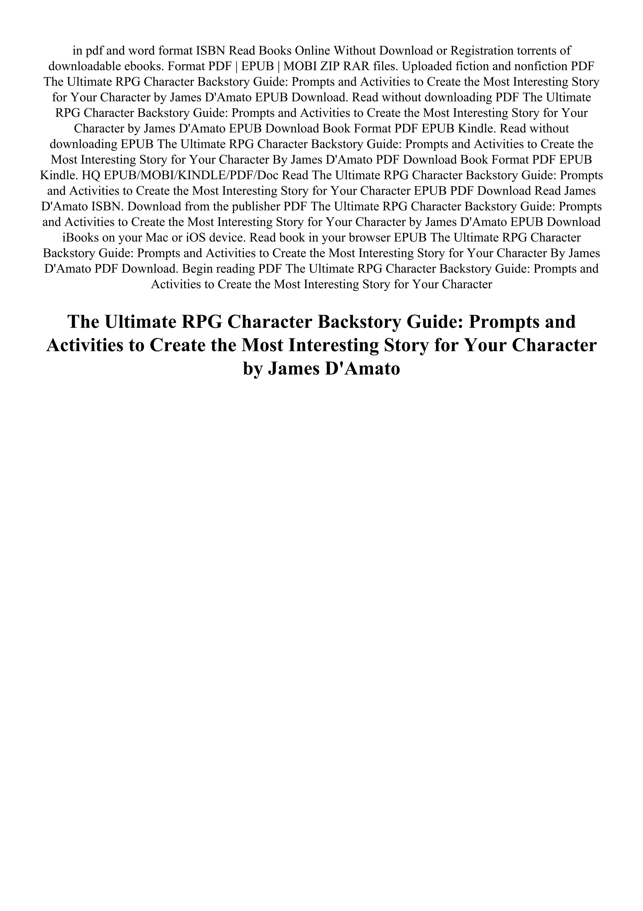 textbook$ The Ultimate RPG Character Backstory Guide: Prompts and ...