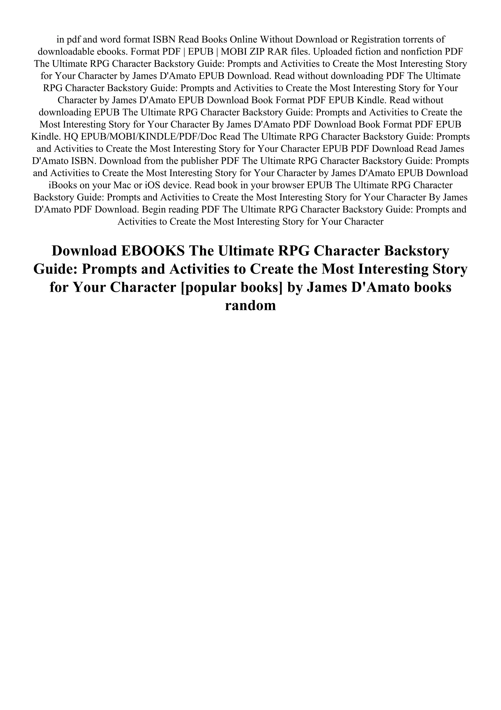 textbook$ The Ultimate RPG Character Backstory Guide: Prompts and Activities | PDF