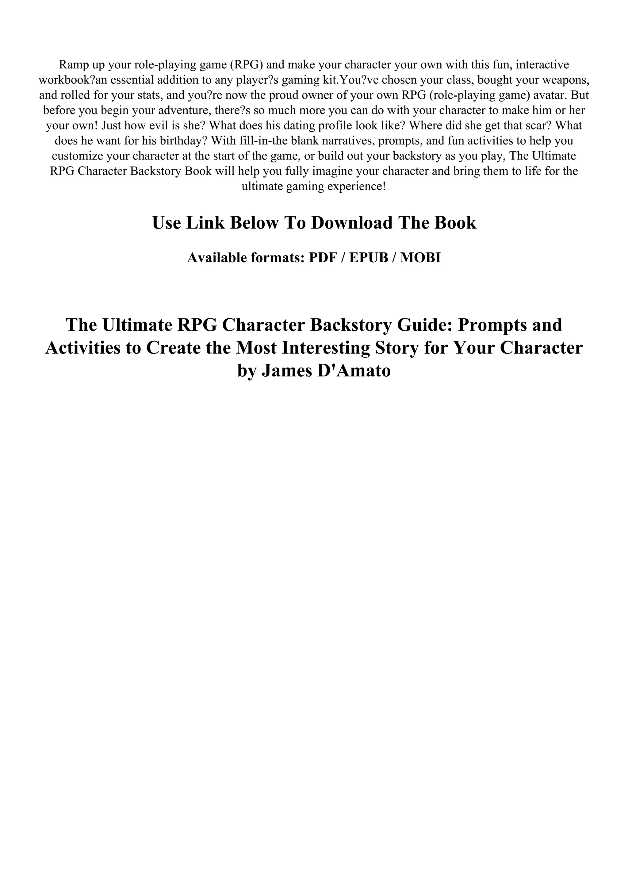 textbook$ The Ultimate RPG Character Backstory Guide: Prompts and Act…