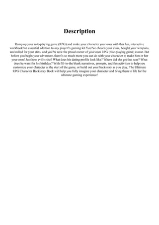 textbook$ The Ultimate RPG Character Backstory Guide: Prompts and ...