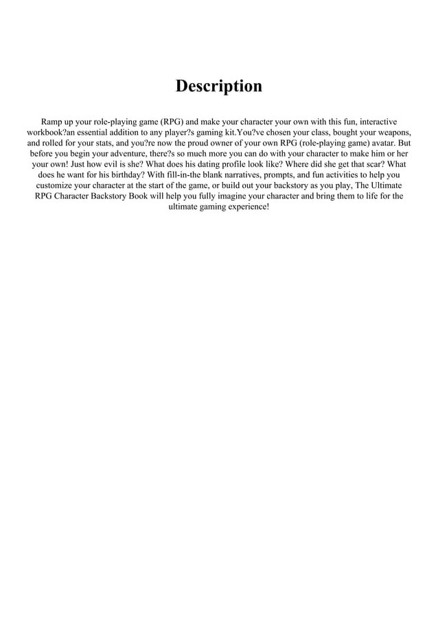 textbook$ The Ultimate RPG Character Backstory Guide: Prompts and Activities | PDF | Roleplaying ...