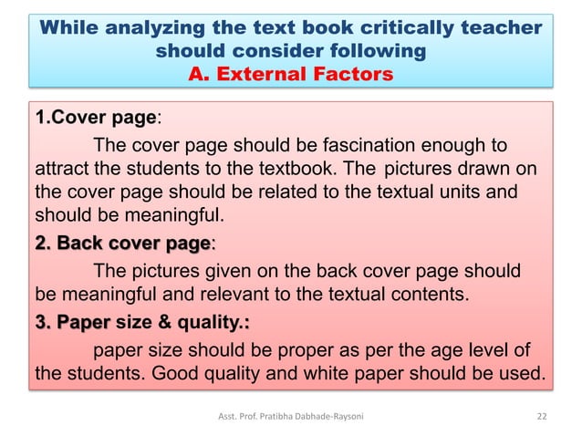 Textbook analysis : By Asst. Prof. Pratibha Dabhade-Raysoni | PDF