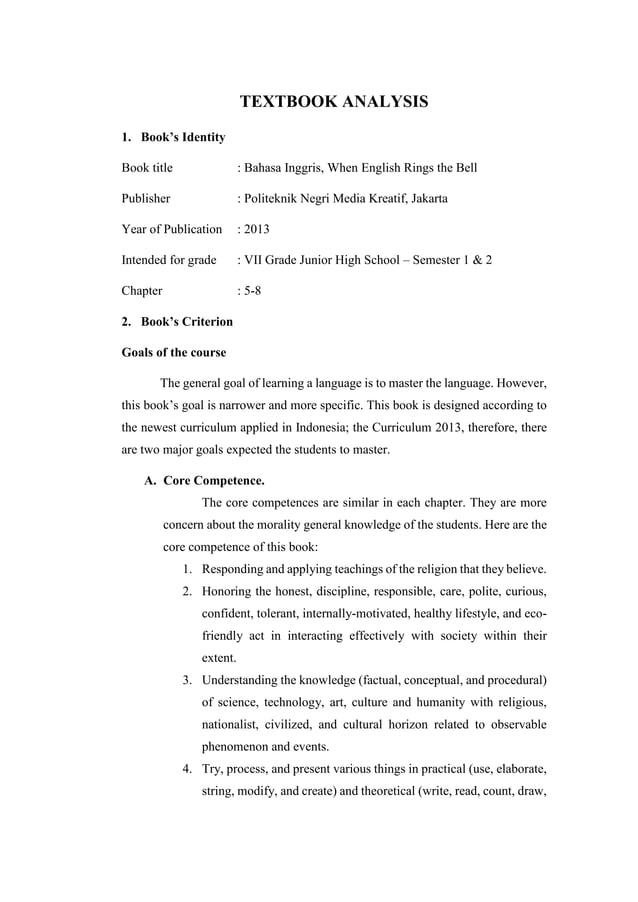 Textbook Analysis - When English Rings the Bell - by Agung Intan | PDF