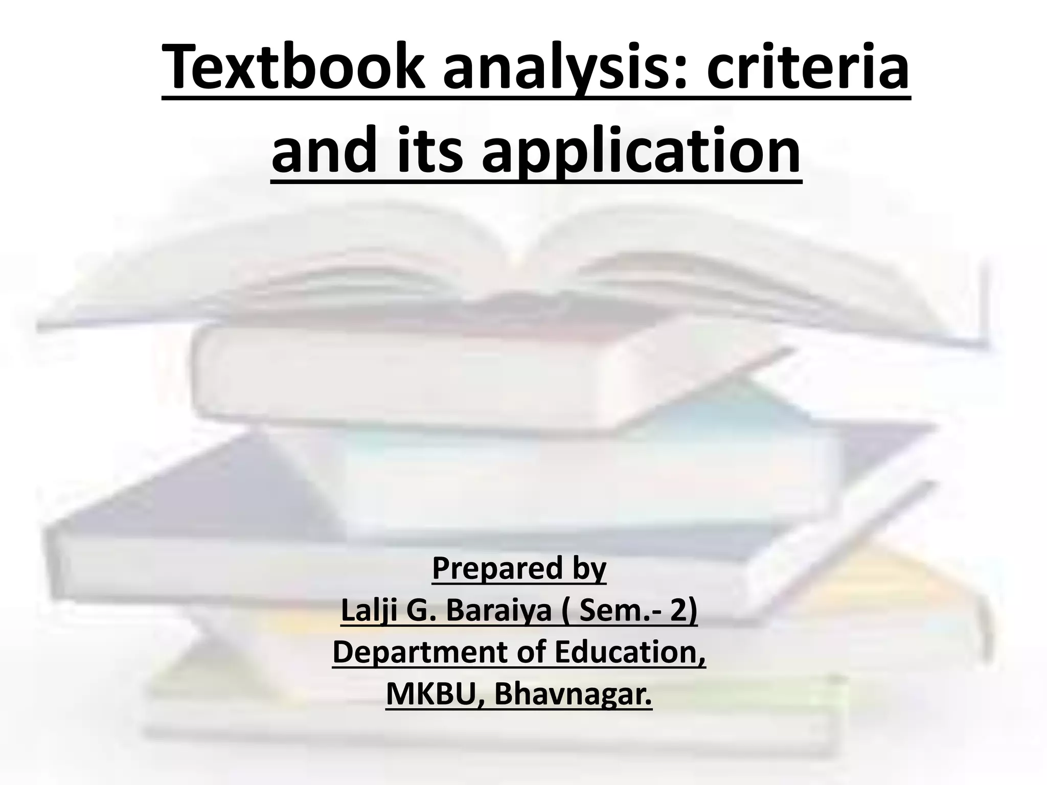 Textbook analysis: criteria and its application | PPTX