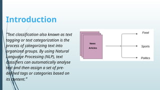 Text classification and BERT, text tagging or text categorization | PPTX