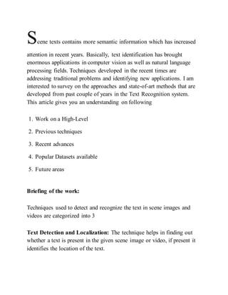 Scene Text detection in Images-A Deep Learning Survey | DOCX