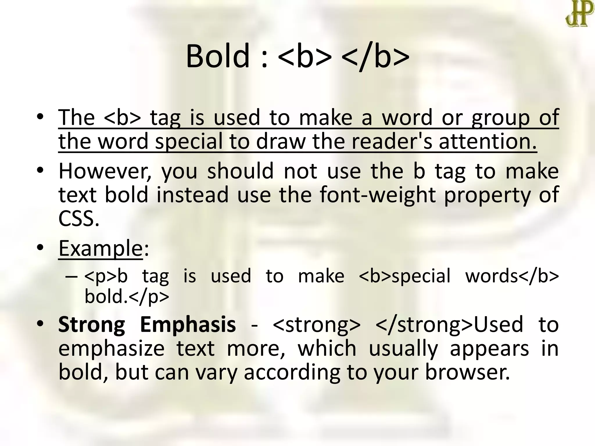 HTML Text formatting tags | PPTX