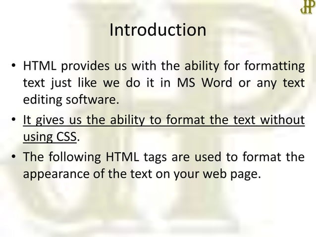 HTML Text formatting tags | PPTX