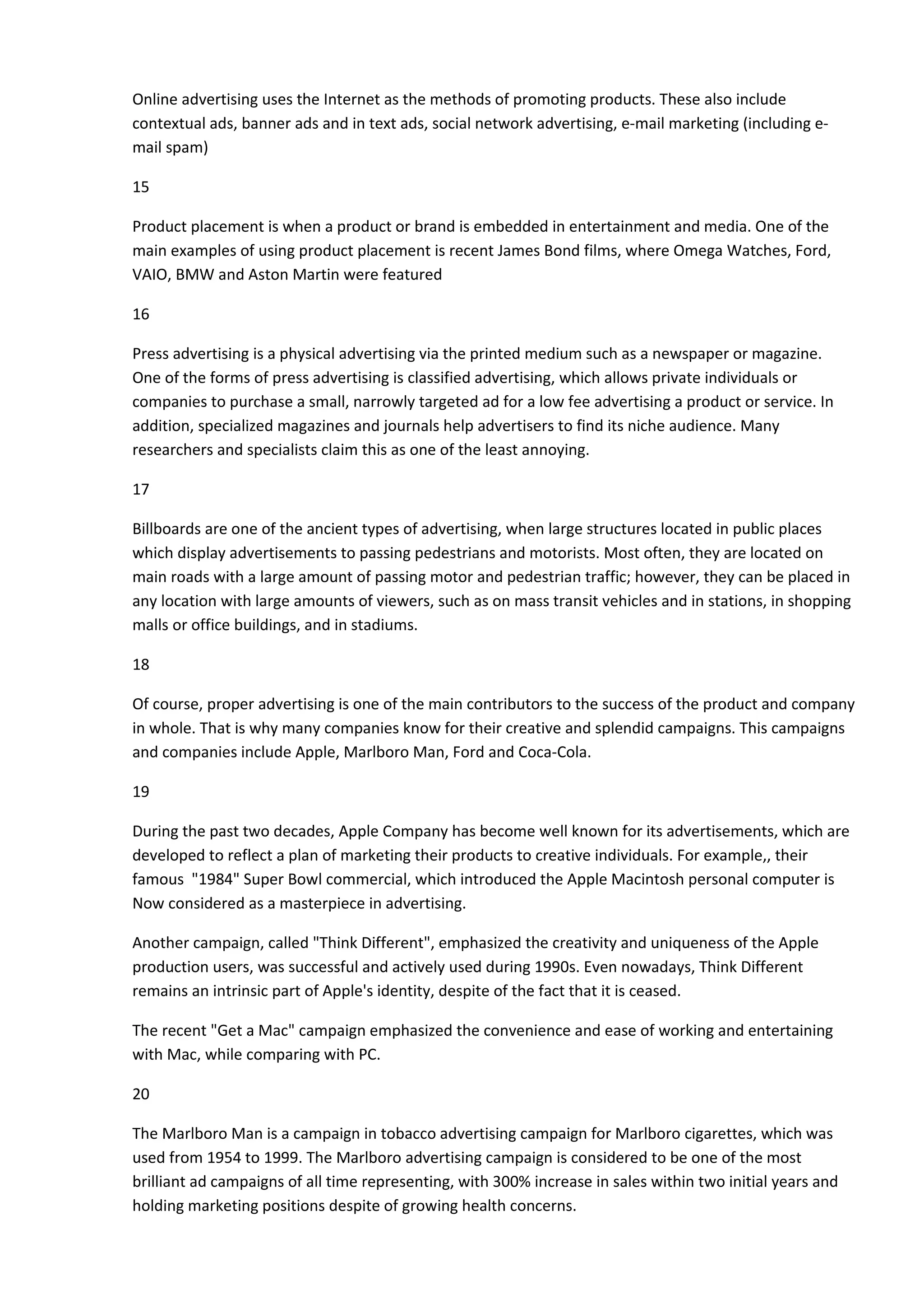 Text for presentation about advertisement | DOC