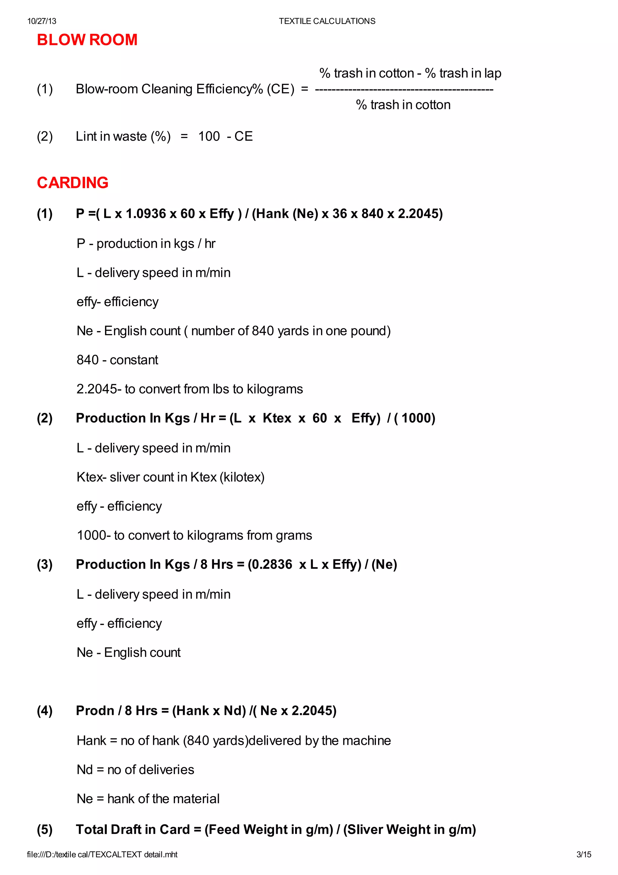 Textile calculations | PDF