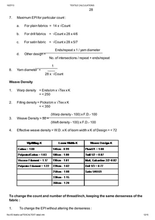 Textile calculations | PDF