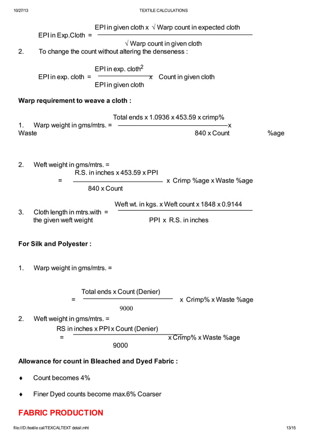 Textile calculations | PDF | Needlework | Arts and Crafts
