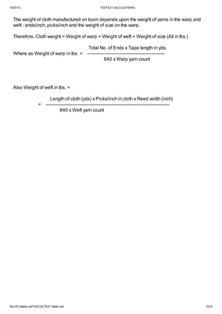 Textile calculations | PDF