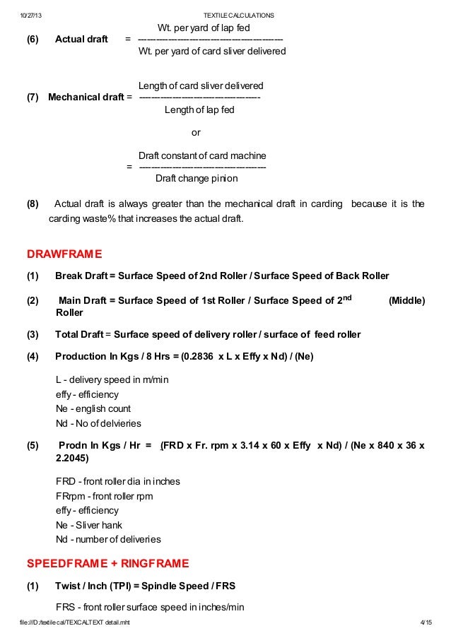Textile calculations