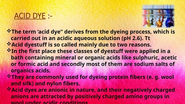 TEXTILE DYEING , DIFFERENT TYPES OF DYES | PPTX