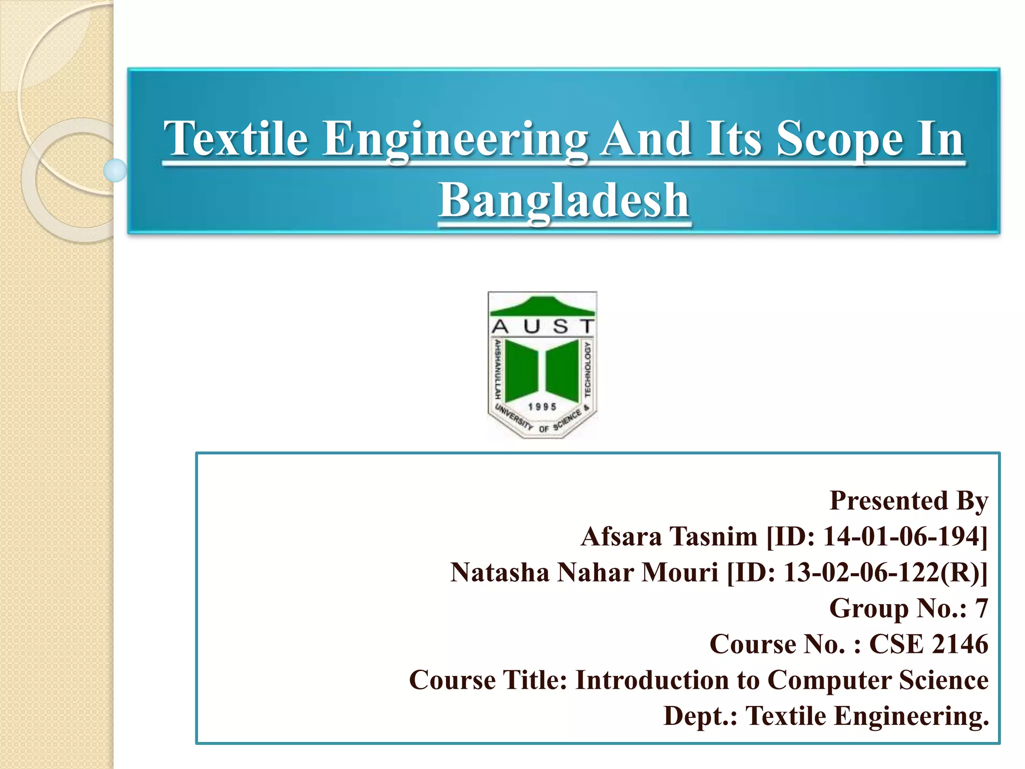 Textile engineering and its scope | PPT