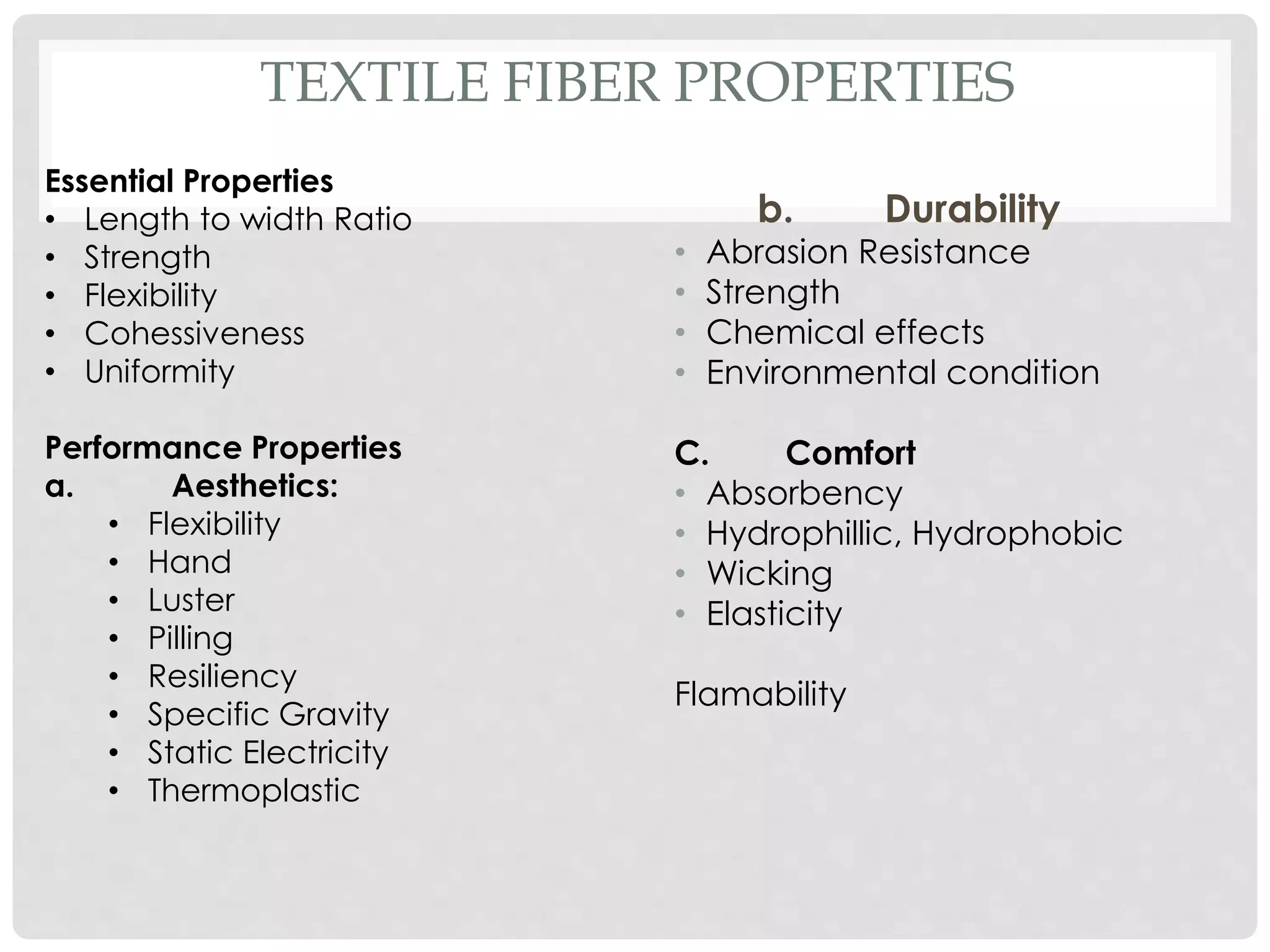 Textile fiber properties. | PPTX