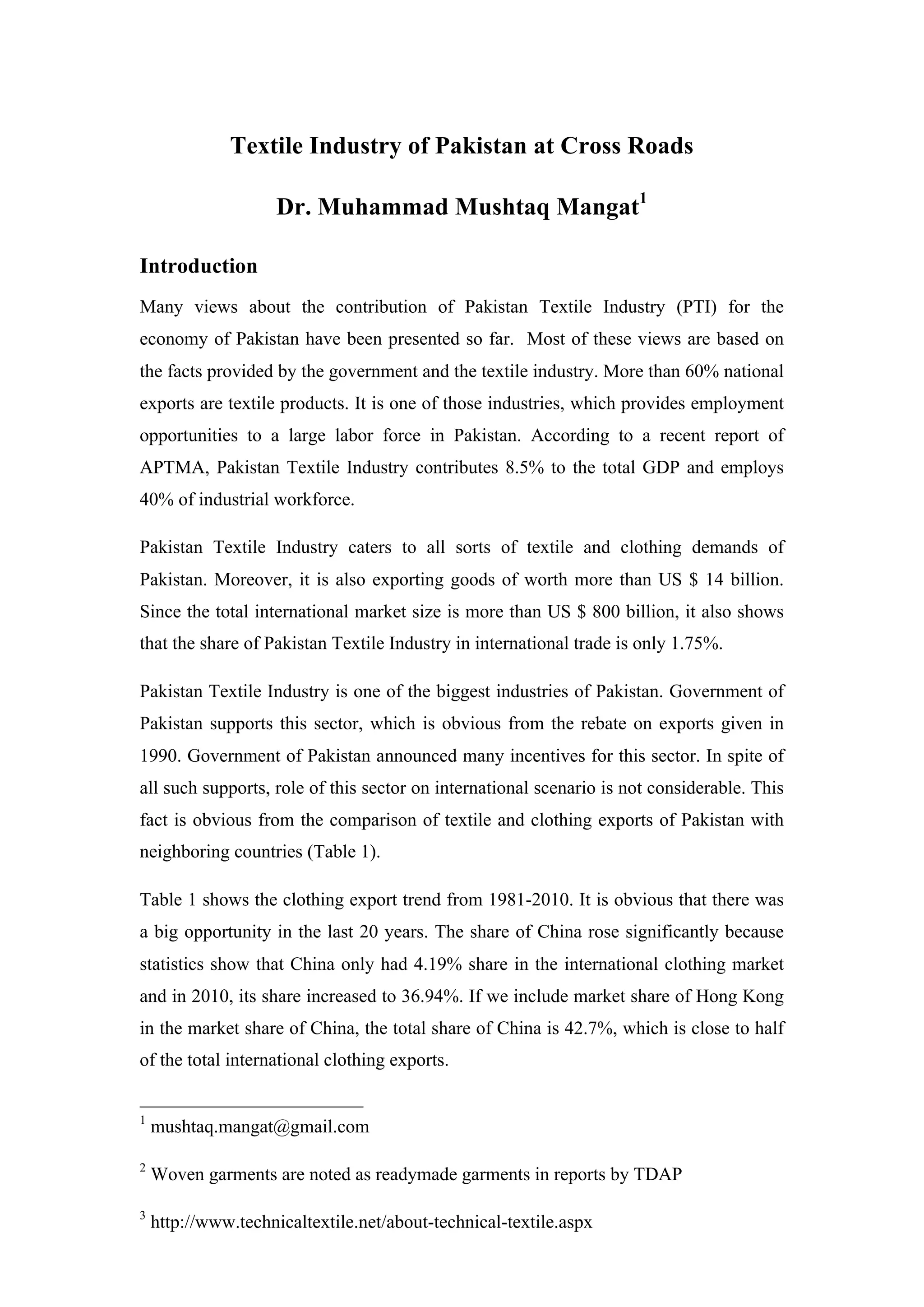 Textile industry of pakistan at cross roads | PDF