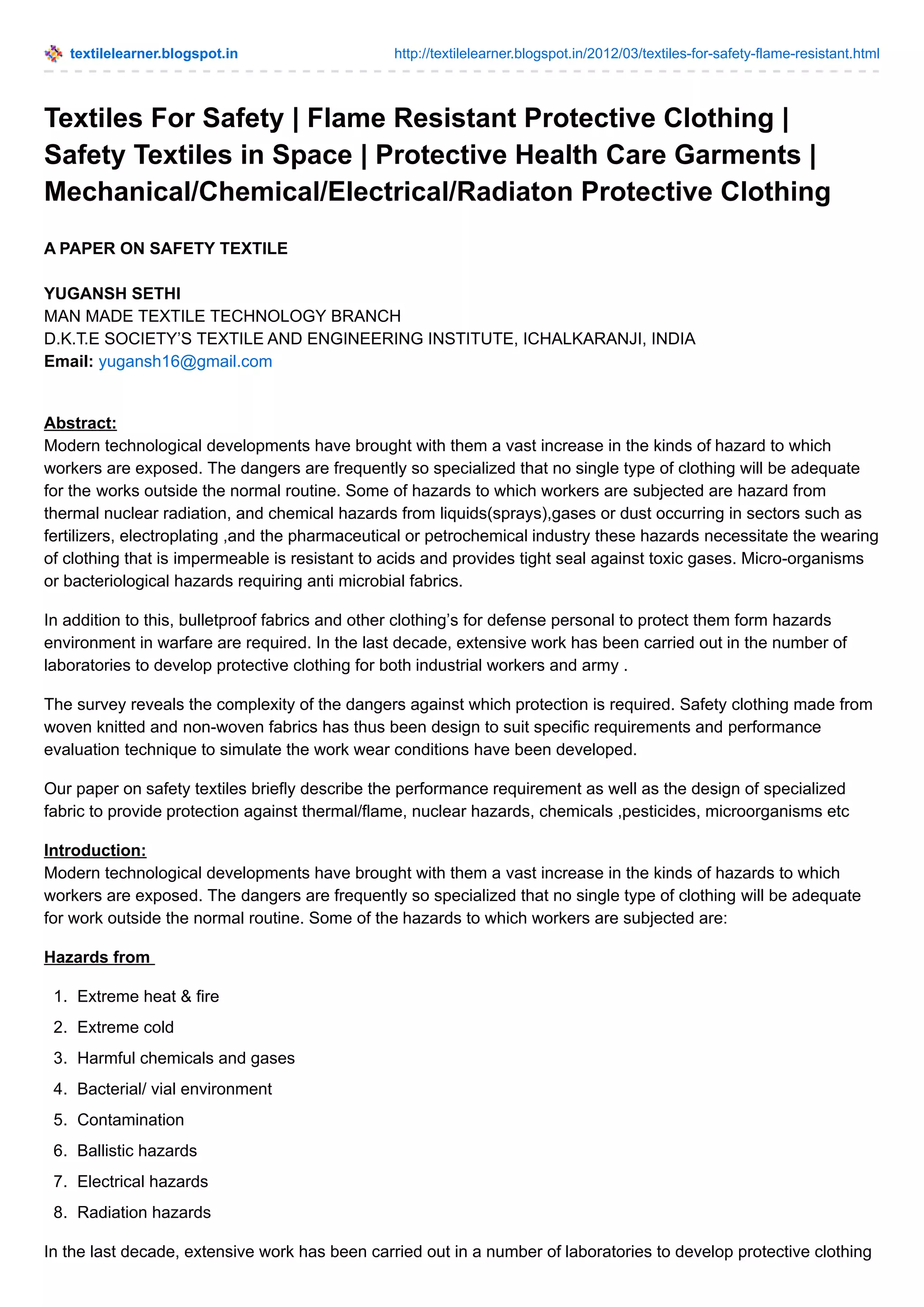 Textilelearner.blogspot.in textiles for safety flame resistant ...