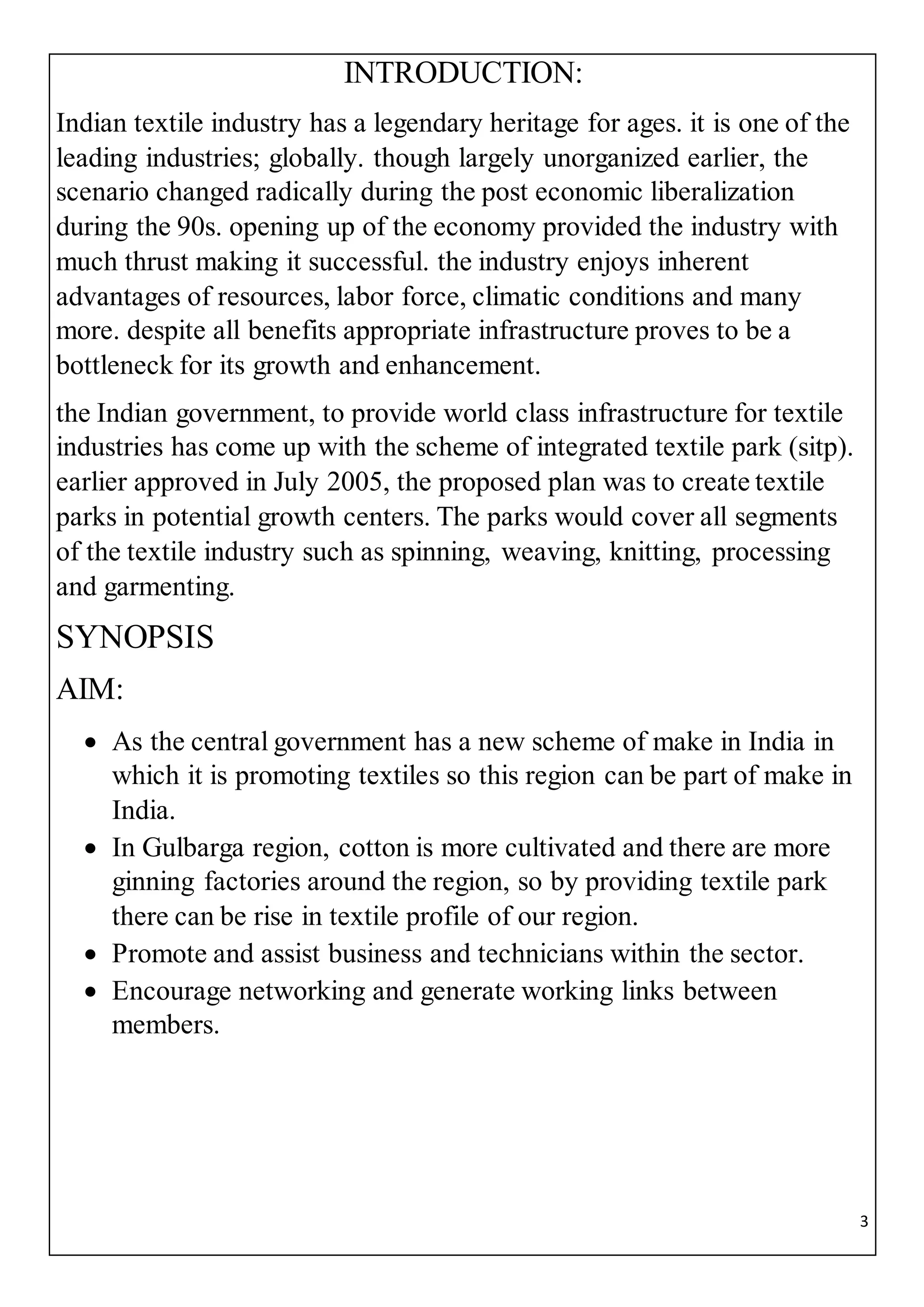 Textile park thesis | DOCX