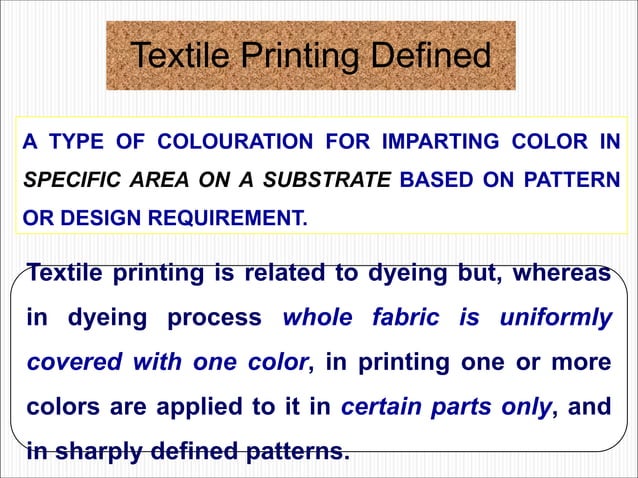 Textile printing , methods of printing textiles | PPT | Needlework | Arts and Crafts